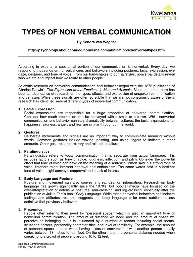Types of Non Verbal Communication | PDF | Nonverbal Communication ...