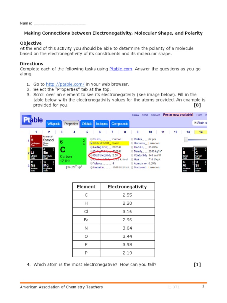 Activity Connectionsusingptable Student | PDF | Chemical Polarity ...