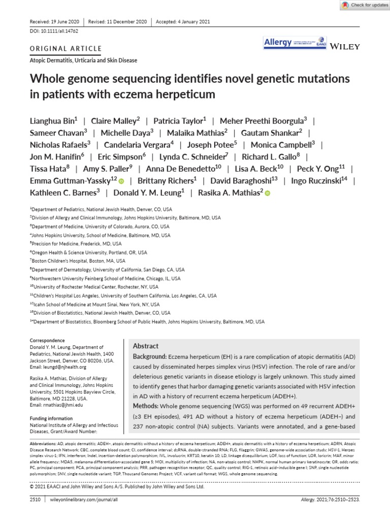 Whole Genome Sequencing Identifies Novel Genetic Mutations in Patients ...