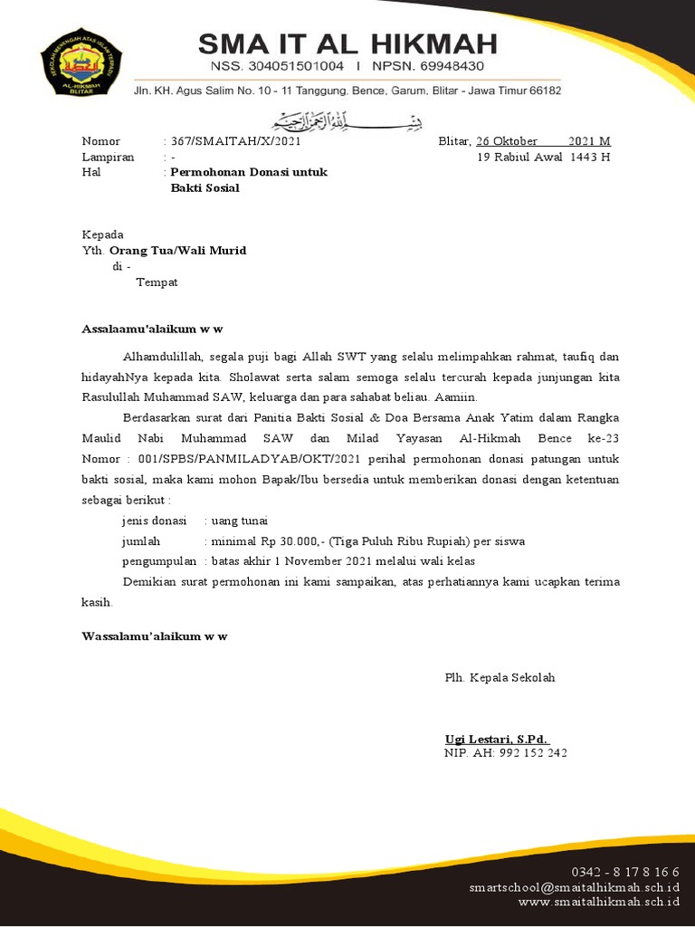 Surat Permohonan Donasi | PDF
