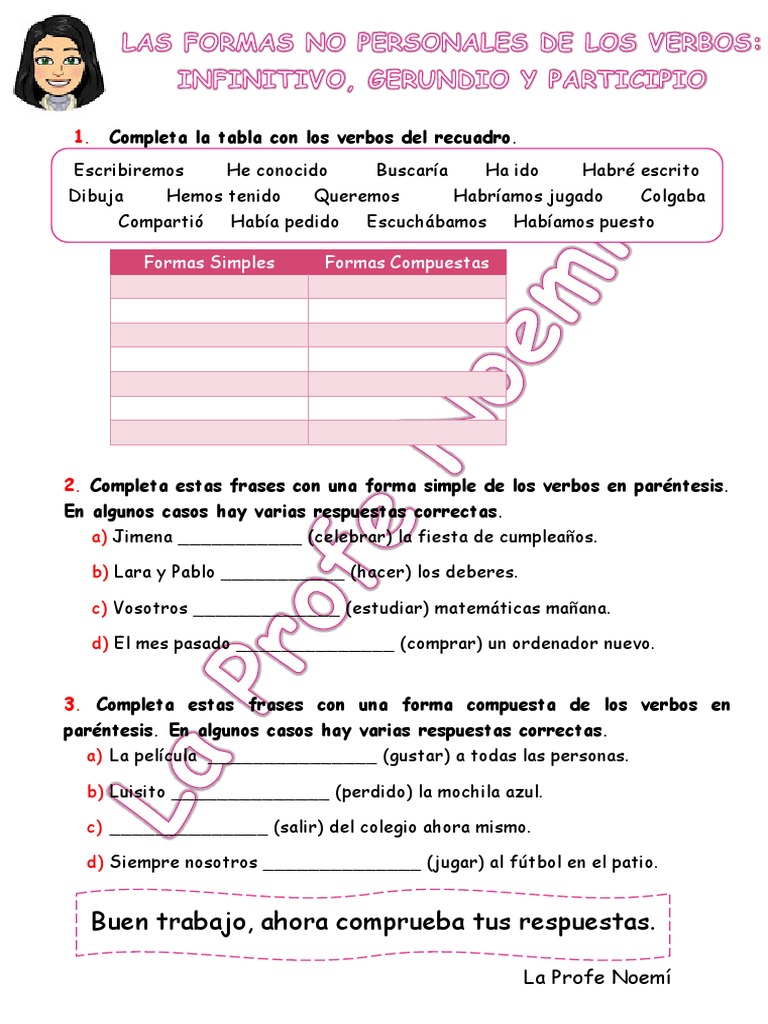 Formas Simples y Compuestas de Los Verbos - Actividades | PDF