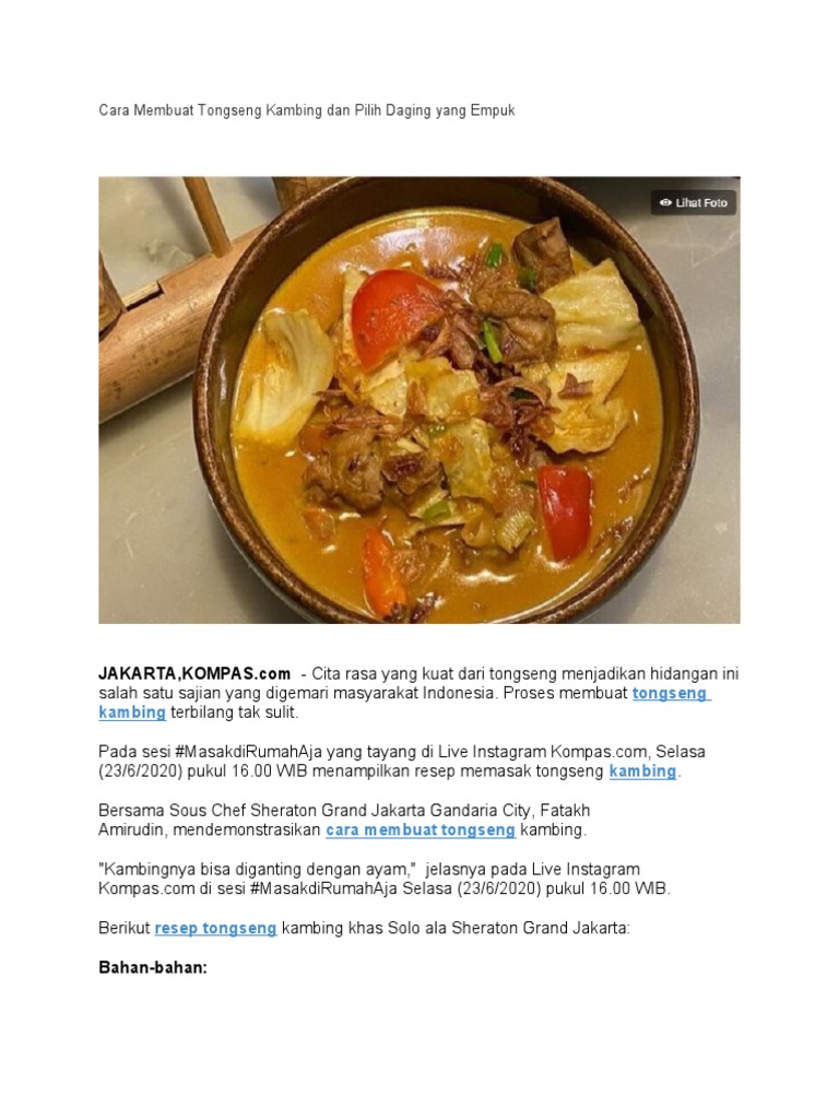 Cara Membuat Tongseng Kambing Dan Pilih Daging Yang Empuk | PDF