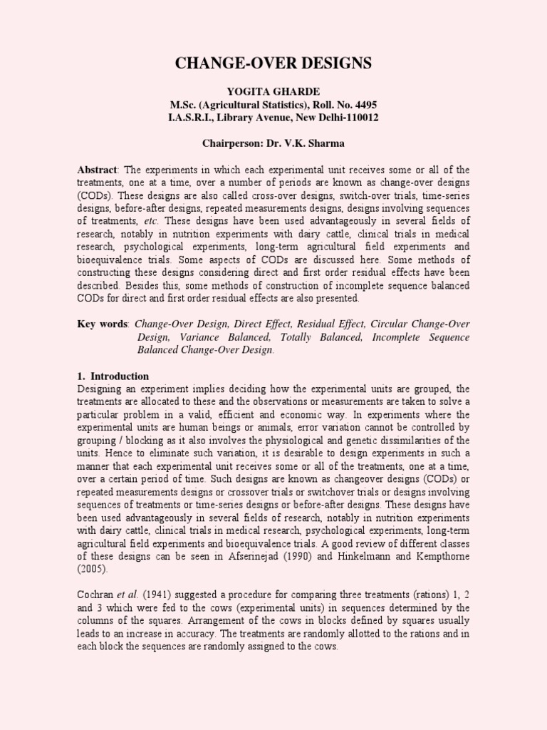 Change Over Designs - Yogita | PDF | Experiment | Errors And Residuals
