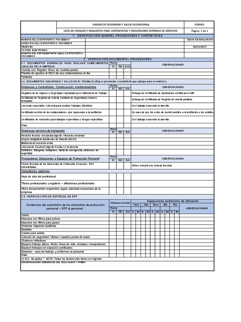 Checklist de Requisitos Contratistas 2021 | PDF