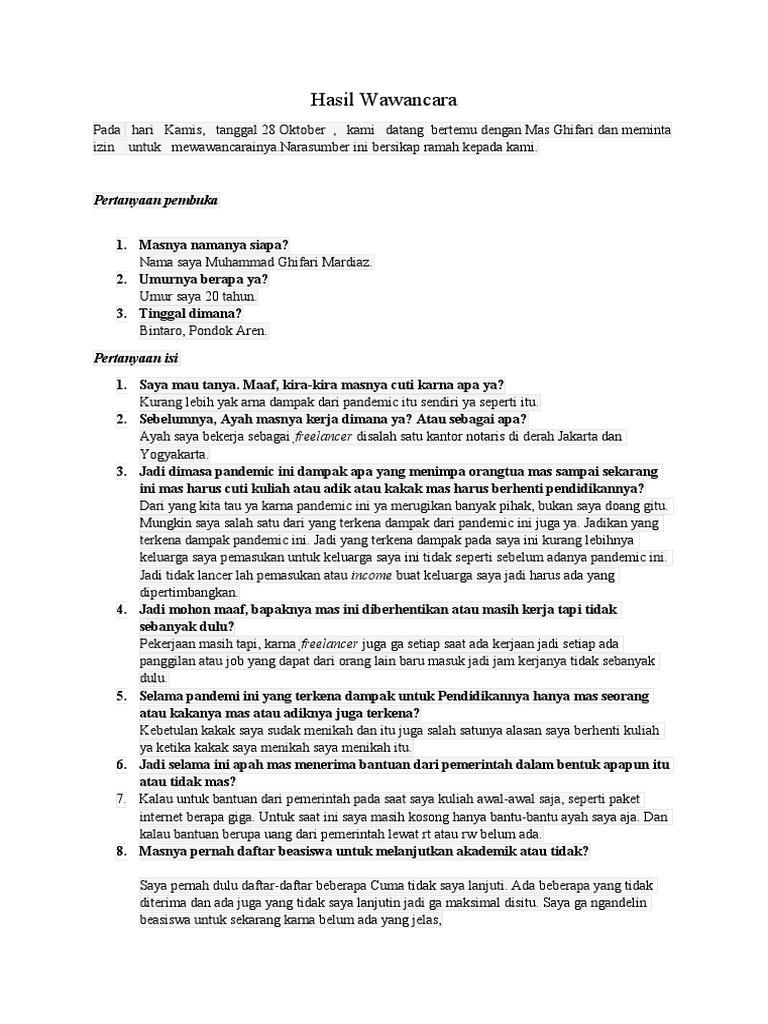 Contoh Laporan Wawancara | PDF