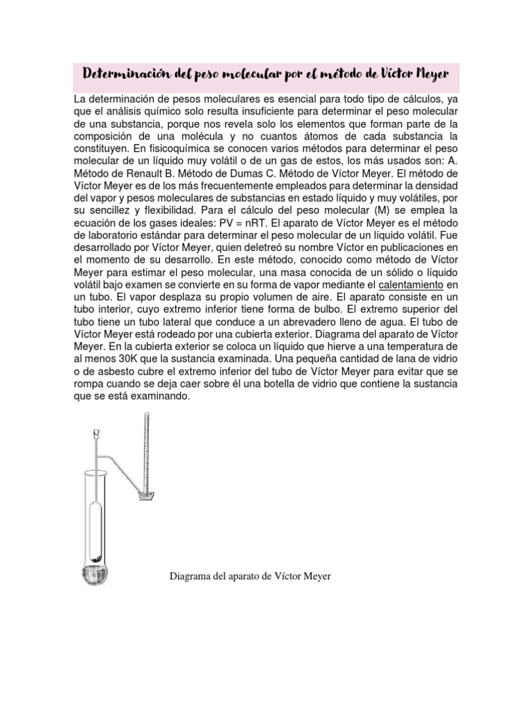 Determinación Del Peso Molecular Por El Método de Víctor Meyer | PDF ...