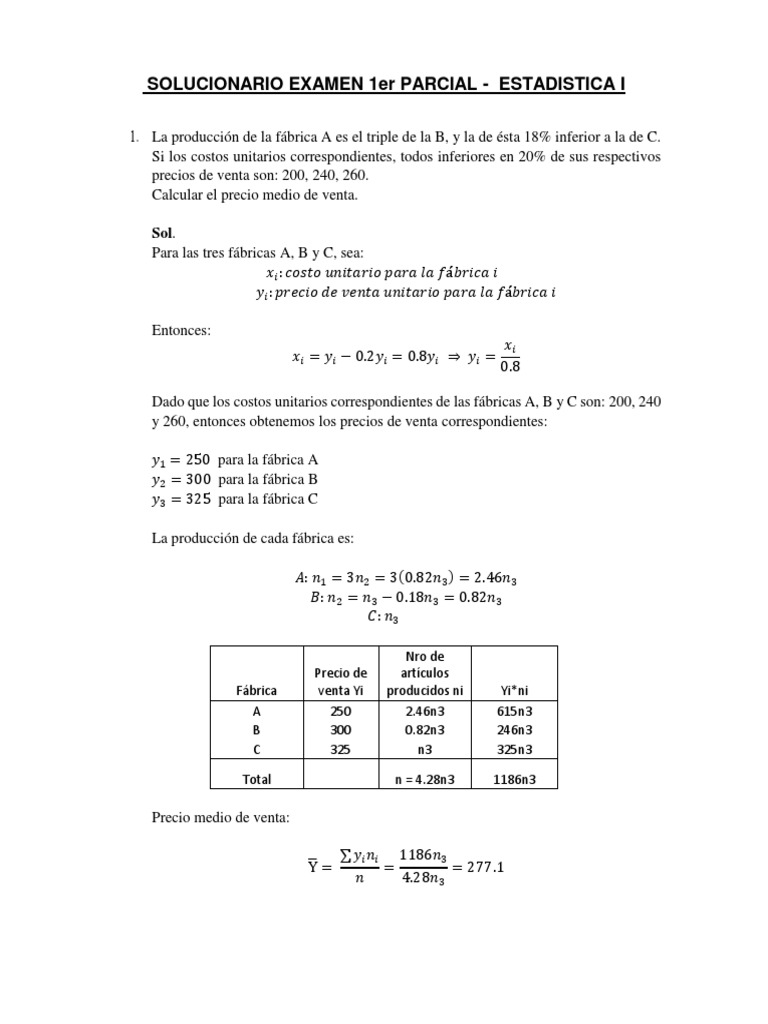 Solucionario Examen Estadistica | PDF | Muestreo (Estadísticas)