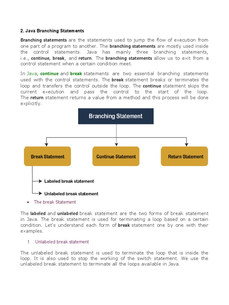 Continue Break: 2. Java Branching Statements | PDF | Control Flow | Computer Science