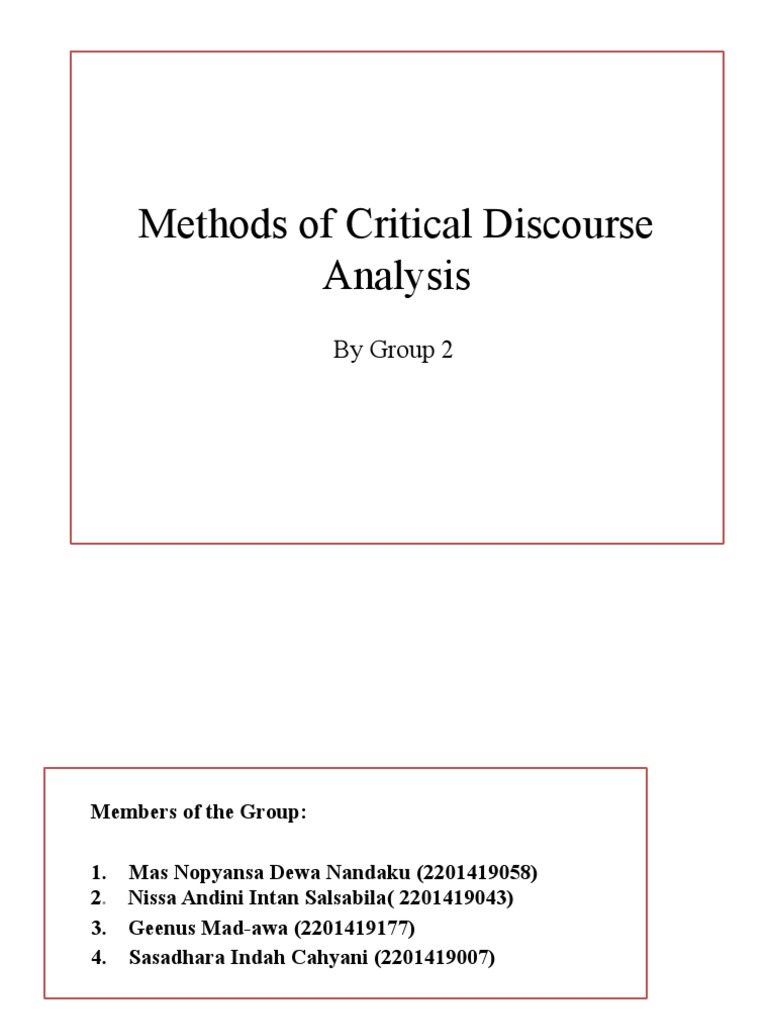 Critical Discourse Analysis Methods | PDF | Discourse | Reality