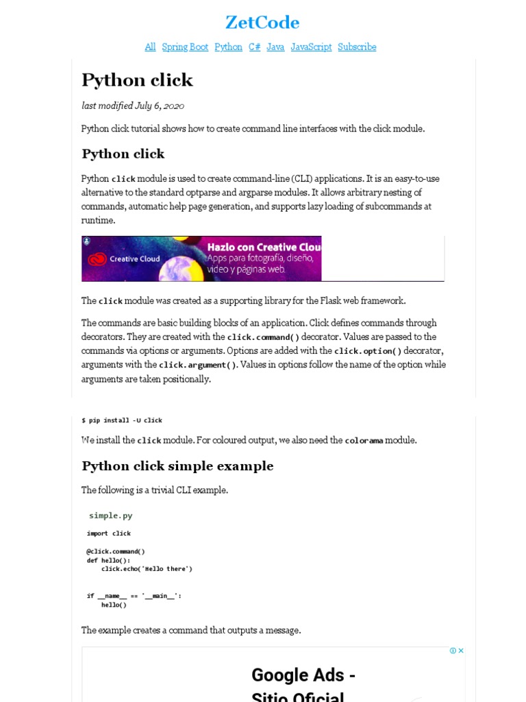 Python Click - Creating Command Line Interfaces | PDF | Parameter (Computer Programming) | Filename
