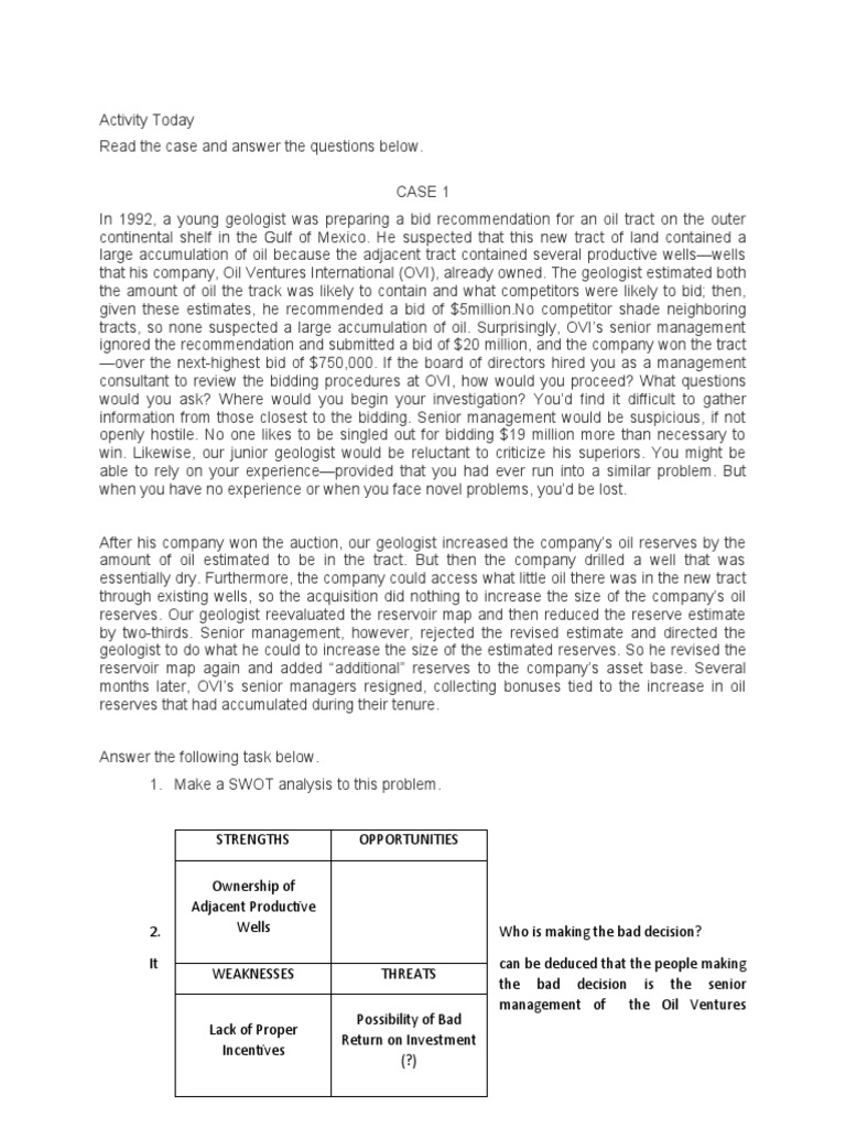 Aec 1st Case Study Draft | PDF | Decision Making | Incentive