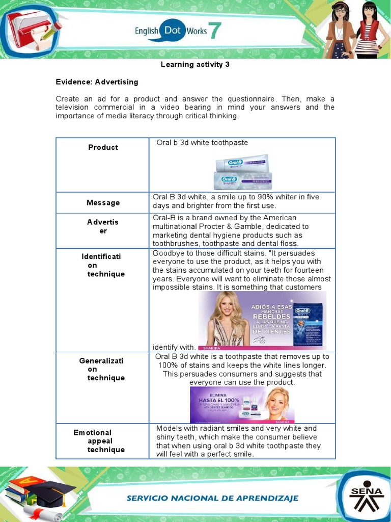 Learning Activity 3 Evidence: Advertising | PDF | Advertising | Oral ...