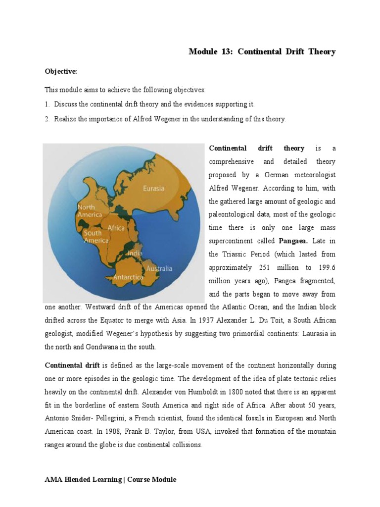 Module 13 - Continental Drift Theory | PDF | Plate Tectonics | Geology