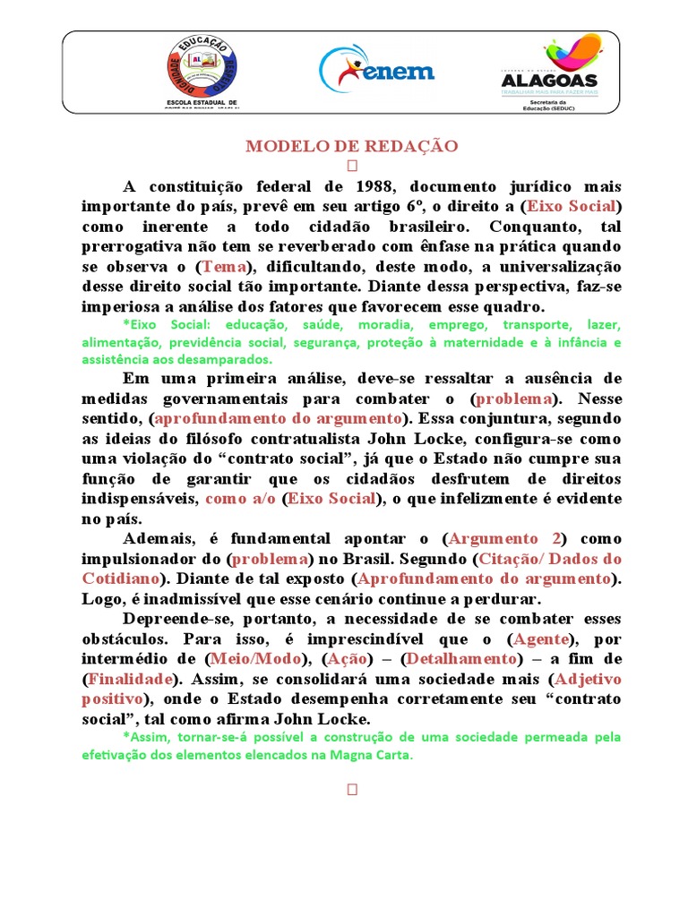 Modelo Geral para Redação Do Enem | PDF