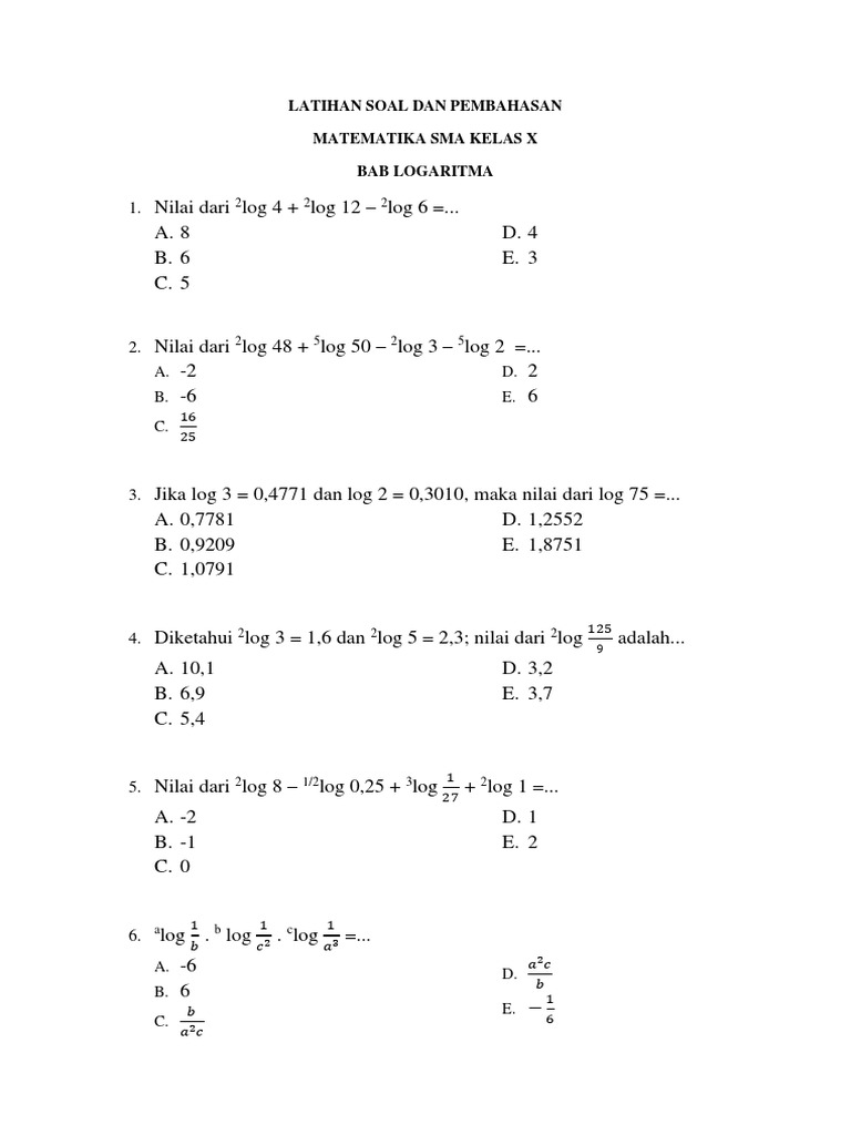 Latihan Soal Logaritma Kelas 10 | PDF | Metode & Bahan Ajar