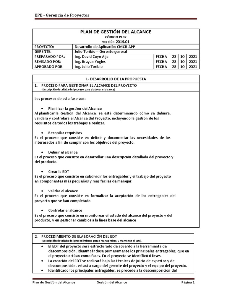 PL - 02 - Plan - de - Gestion Del Alcance - Rev03 | PDF | Software ...