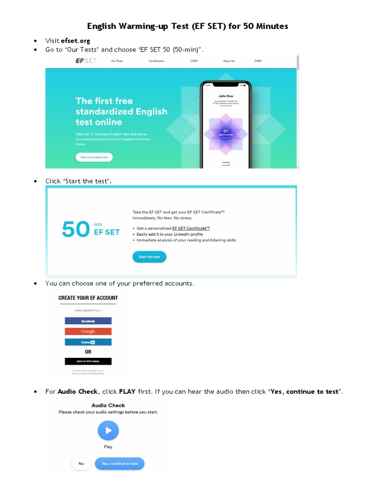 English Warming-Up Test (EF SET) For 50 Minutes: Go To Our Tests' and ...