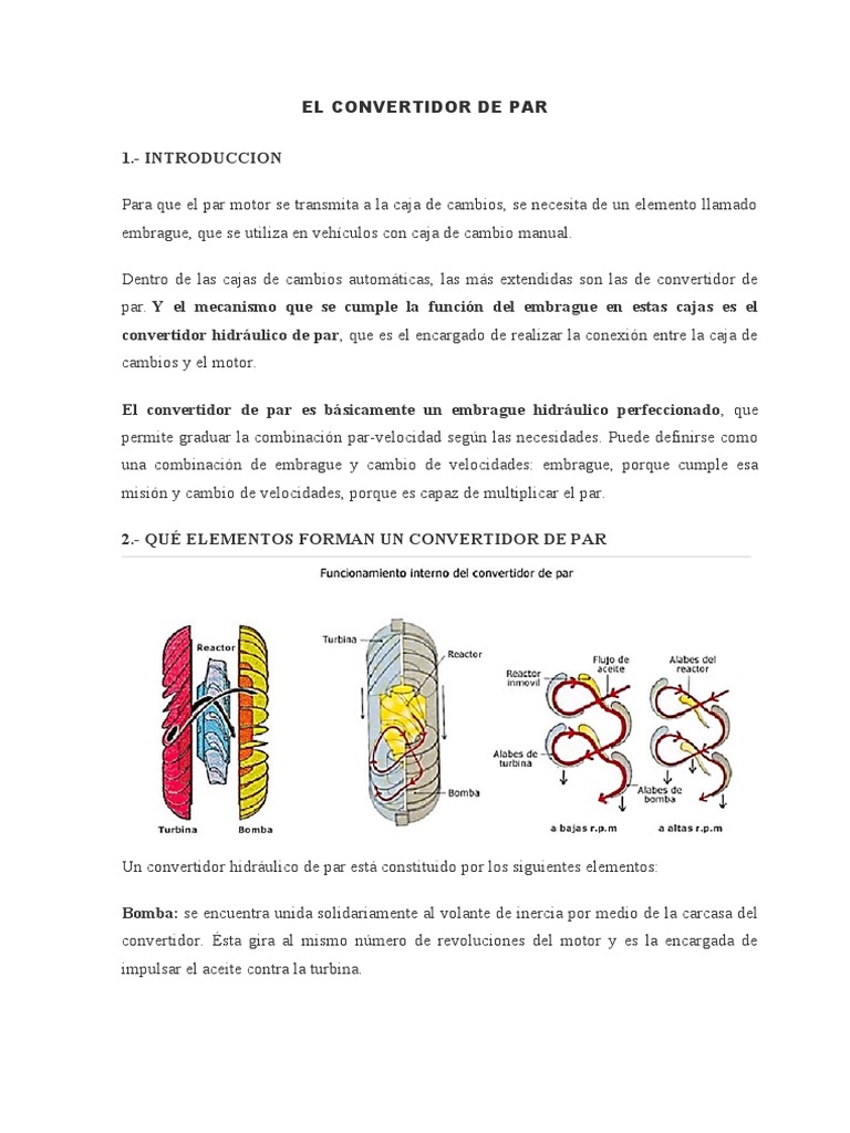 El Convertidor de Par | PDF | Transmisión (Mecánica) | Embrague