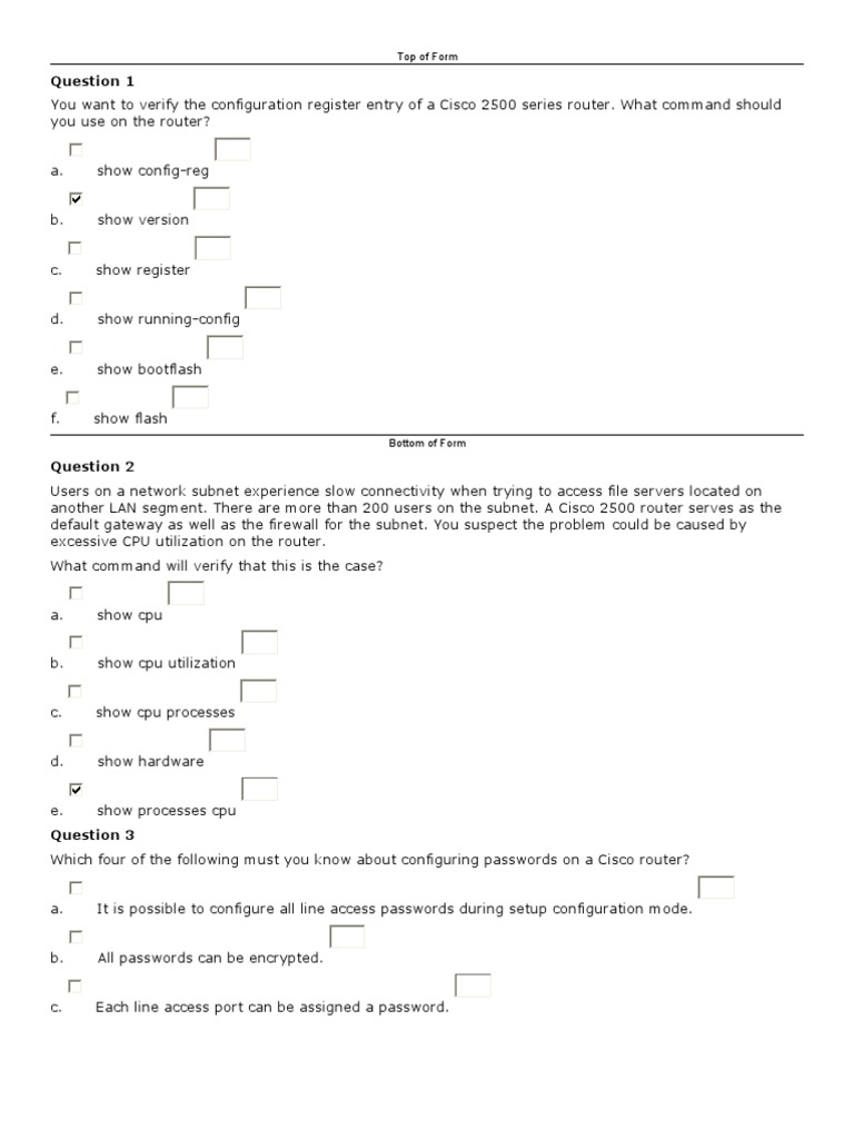 CCNA Sample Questions | PDF | Network Switch | Internet Protocol Suite