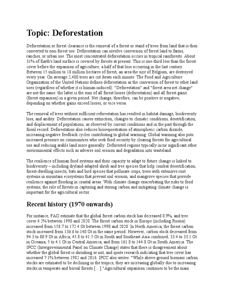 Topic: Deforestation: Recent History (1970 Onwards) | PDF ...