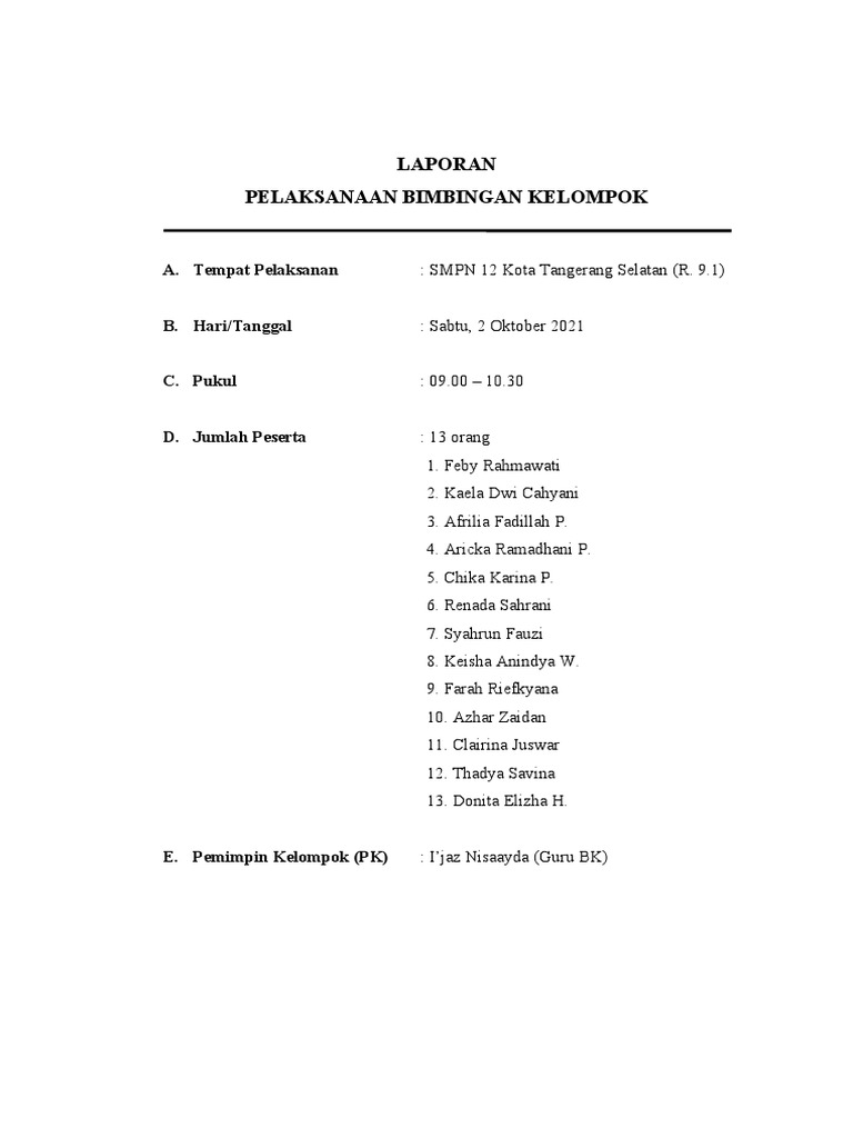Laporan Bimbingan Kelompok | PDF