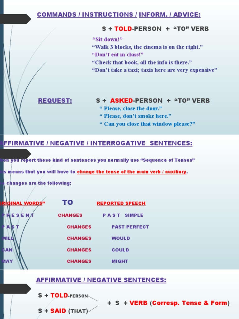 Commands / Instructions / Inform. / Advice:: S+ - Person + "To" Verb | PDF