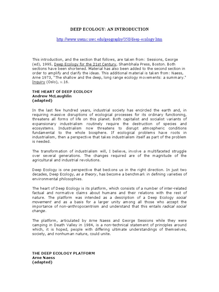 Deep Ecology Principles Overview | PDF | Ecology | Environmental Social ...