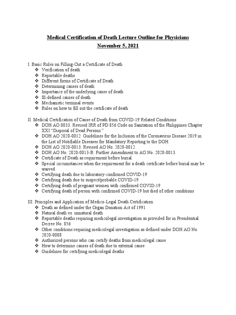 Medical Certification of Death Guidelines | PDF