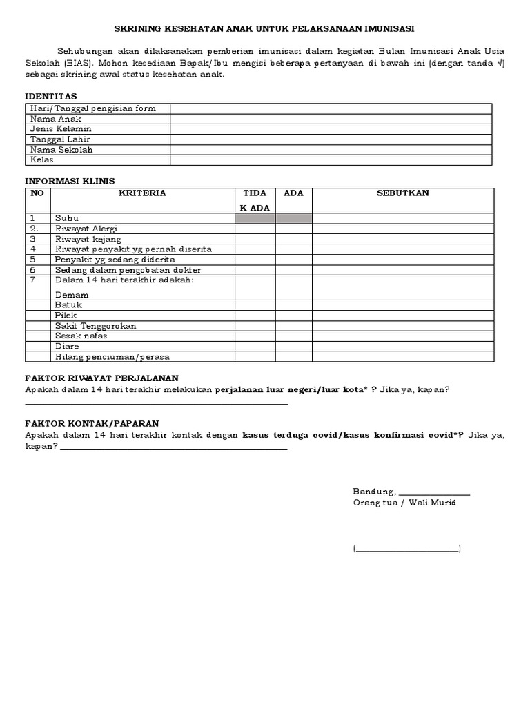 Form Skrining Bias 2021 | PDF