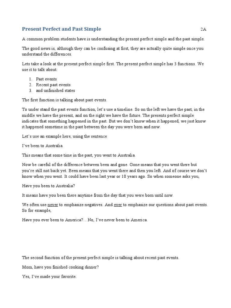 Present Perfect and Past Simple 2A | PDF | Question | Linguistics