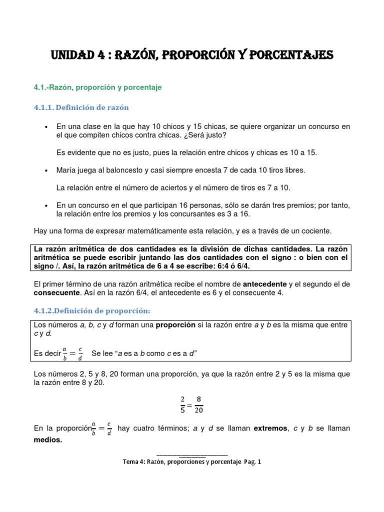 Comprensión de conceptos básicos de razón, proporción y porcentaje ...