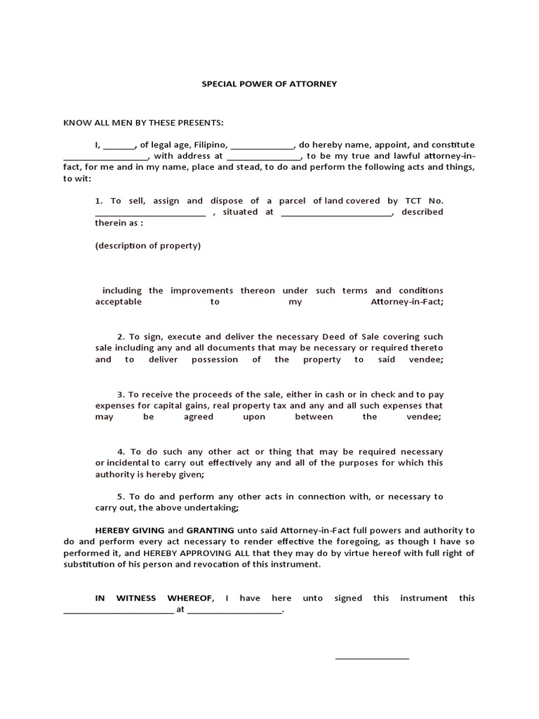 SPA Deed of Sale | PDF | Power Of Attorney | Deed