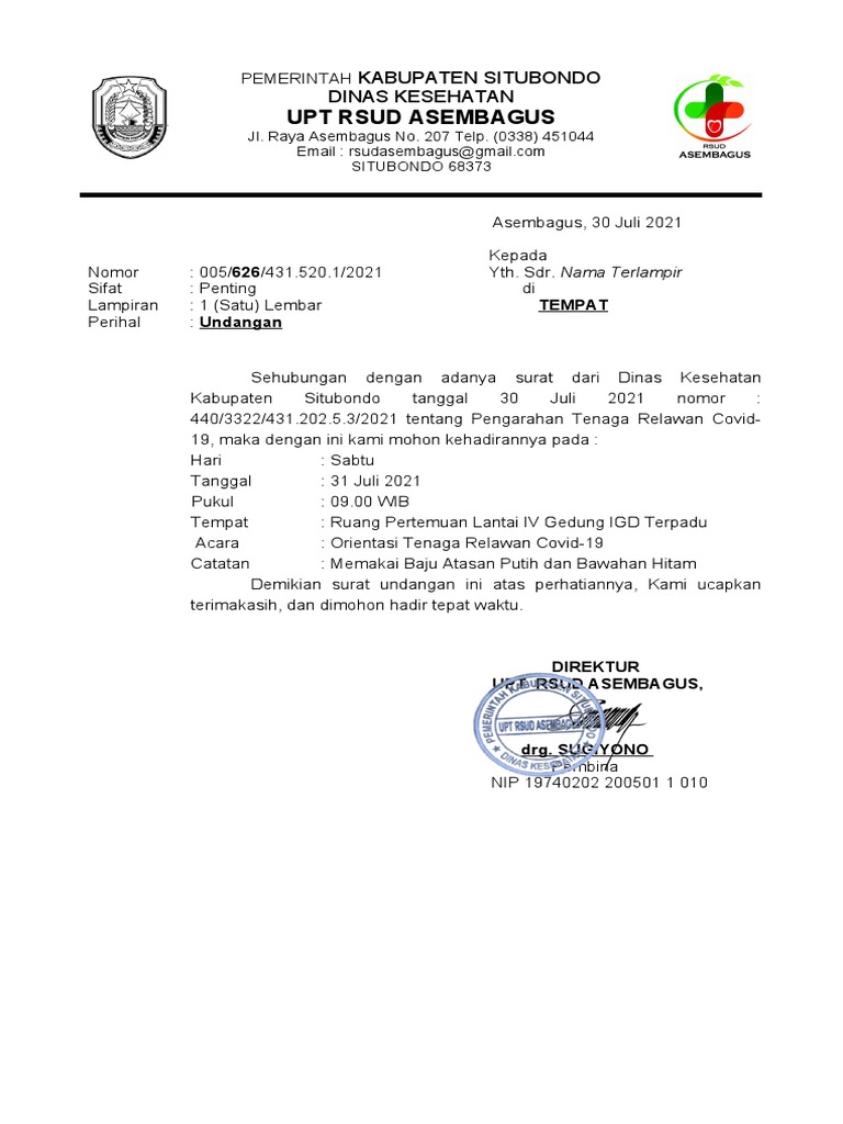 Undangan Orientasi Relawan Covid-19 | PDF