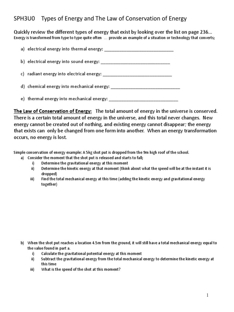 5-3 Types of Energy and The Law of Conservation of Energy | PDF ...