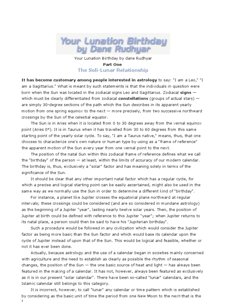 Lunation Types - Dane Rudhyar | PDF | Zodiac | Moon