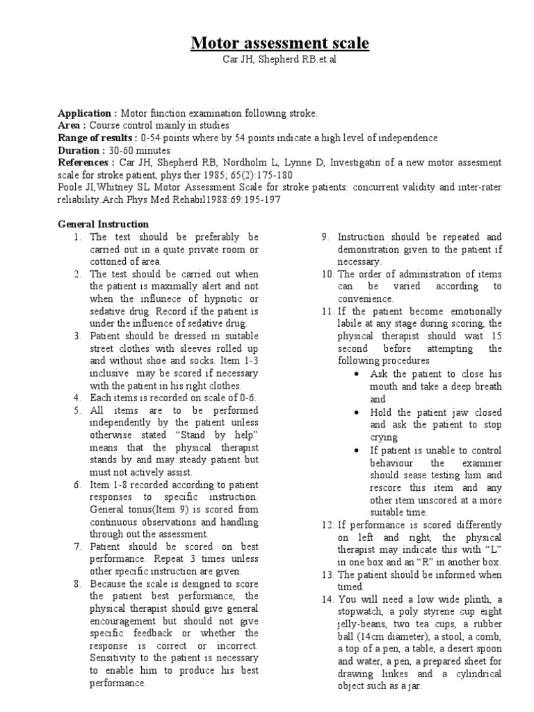 Motor Assessment Scale for Stroke Evaluation | PDF | Anatomical Terms ...