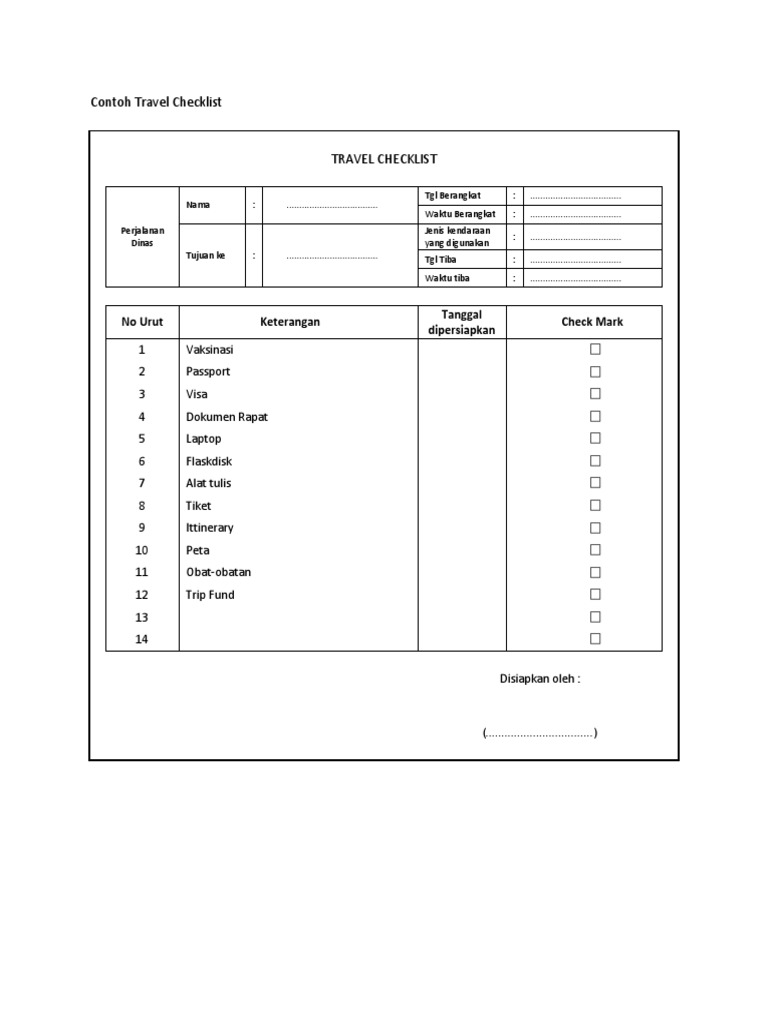Contoh Checklist Perjalanan Dinas | PDF