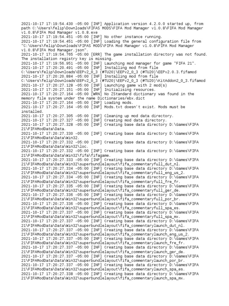 FIFA Mod Manager Log20211017 | PDF | Windows Registry | Data Management