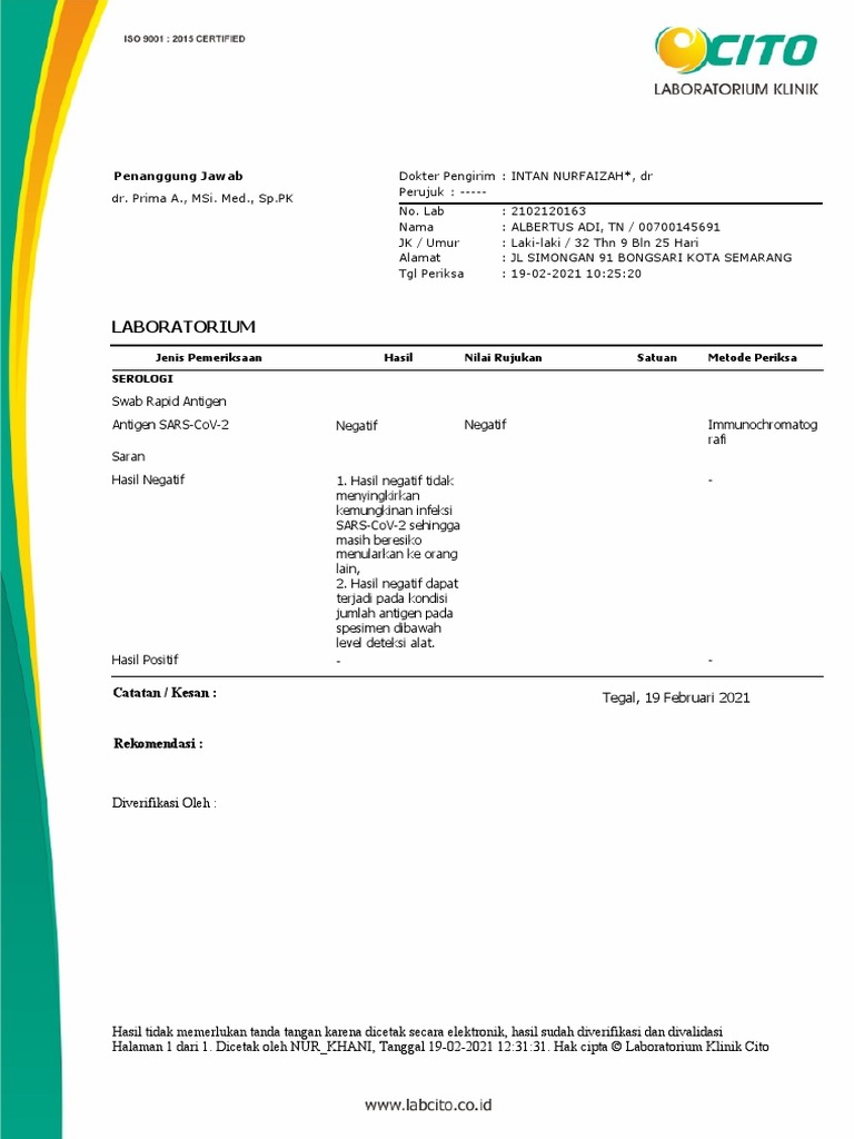 Hasil Lab Cito | PDF