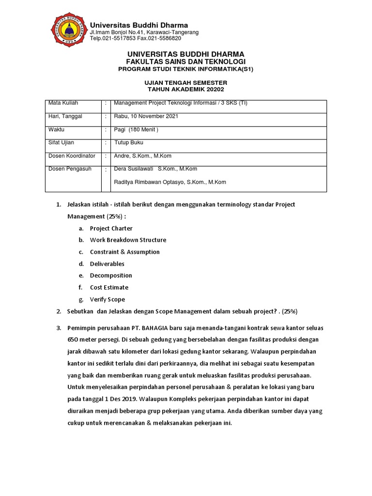 Soal UTS Management Project Ti Pagi | PDF