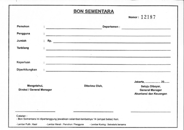 BON SEMENTARA Kosongan | PDF