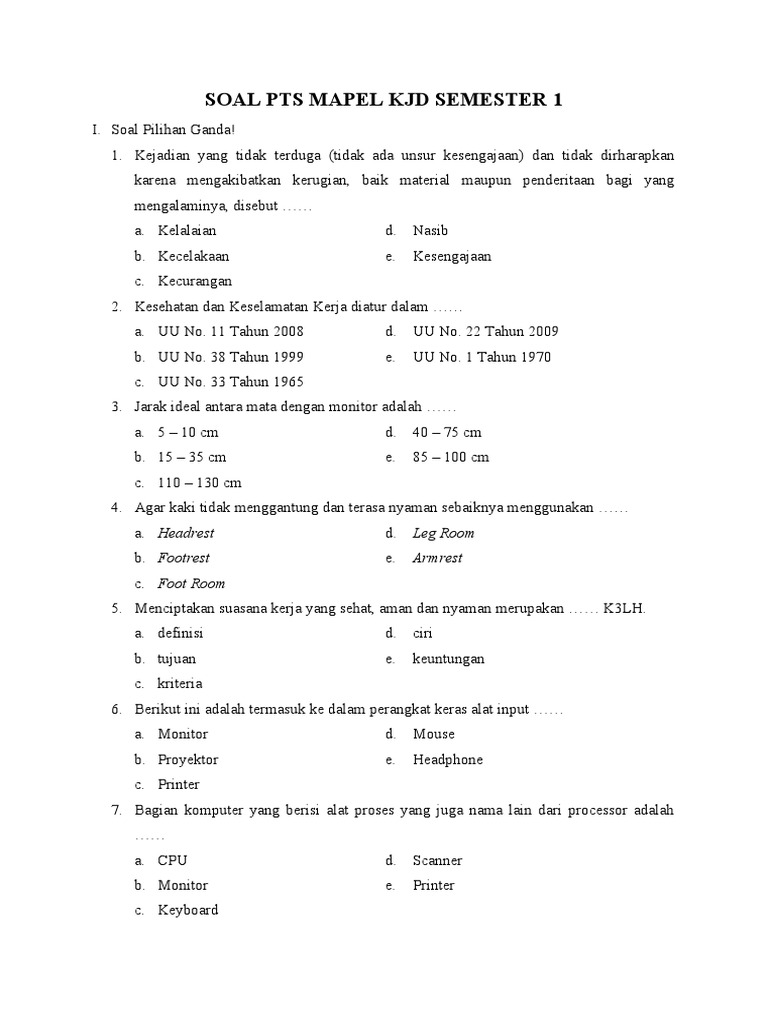 Soal Pts Kelas X KJD Semester 1 | PDF