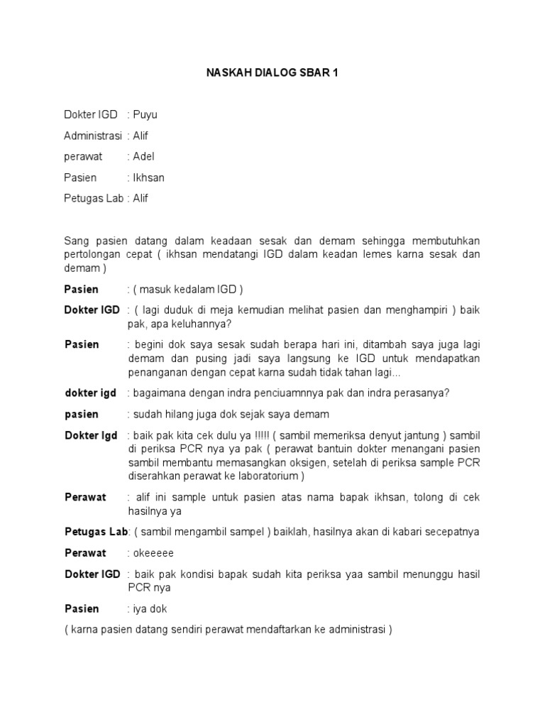 Naskah Dialog Sbar 1 | PDF