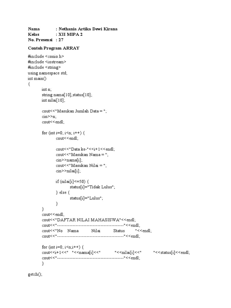 Contoh Penggunaan Array dan Fungsi C++ | PDF | Komputer | Teknologi ...
