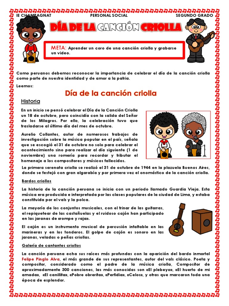 Ficha 244 Día de La Canción Criolla Personal Social | PDF | Musica ...