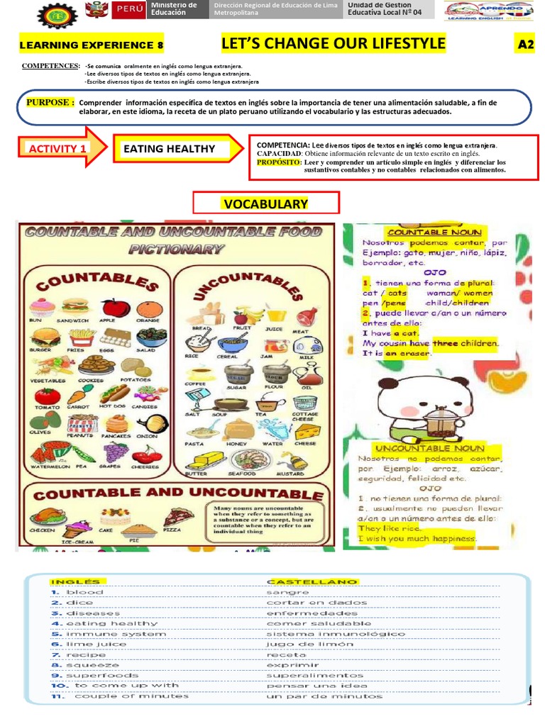 Le 8 A2 - Activity 1 Eating Healthy | PDF | Lingüística | Idiomas