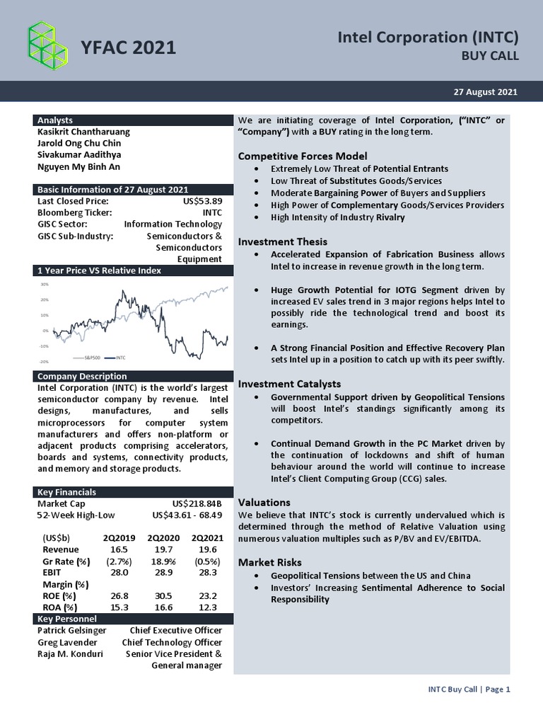 Yfac Analyst Report INTC BUY Final | PDF | Intel | Equity (Finance)