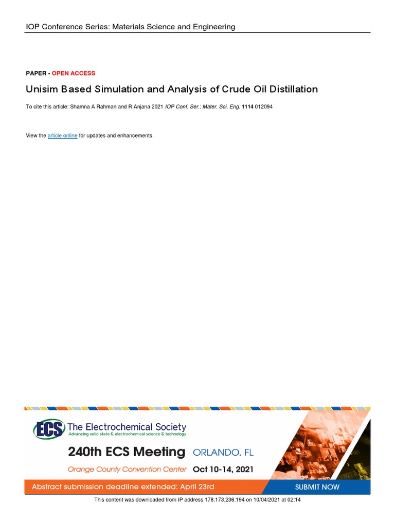 Unisim Based Simulation and Analysis of Crude Oil Distillation | PDF ...