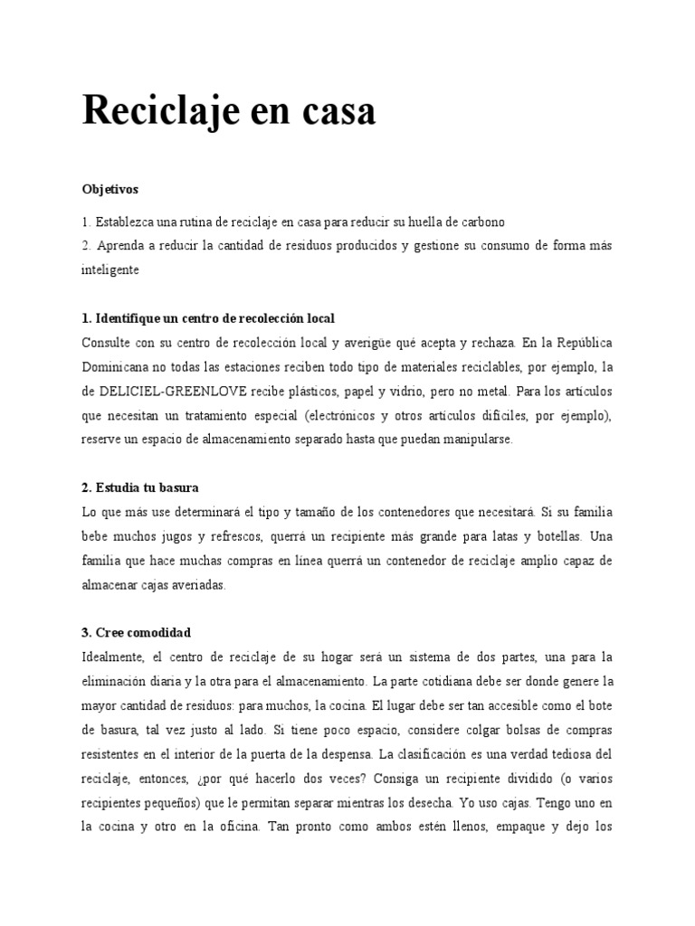 Reciclaje en Casa | PDF | Residuos | Reciclaje