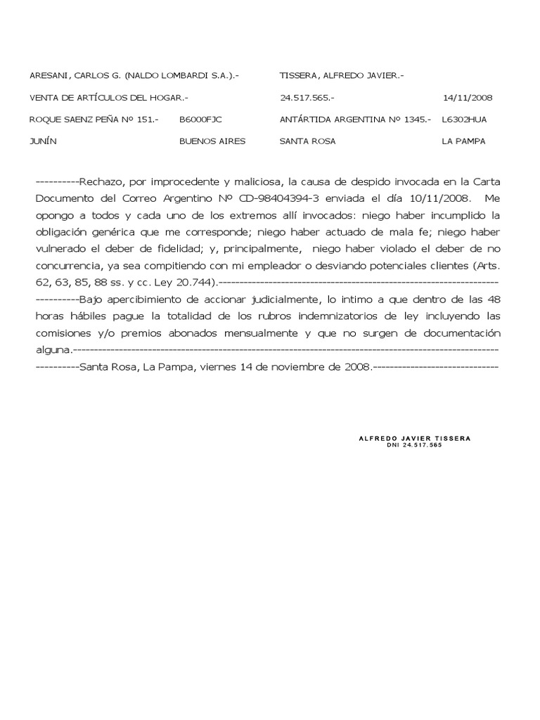 Telegrama Obrero Ley 23789 Mas de 30 Palabras - Modelo | PDF